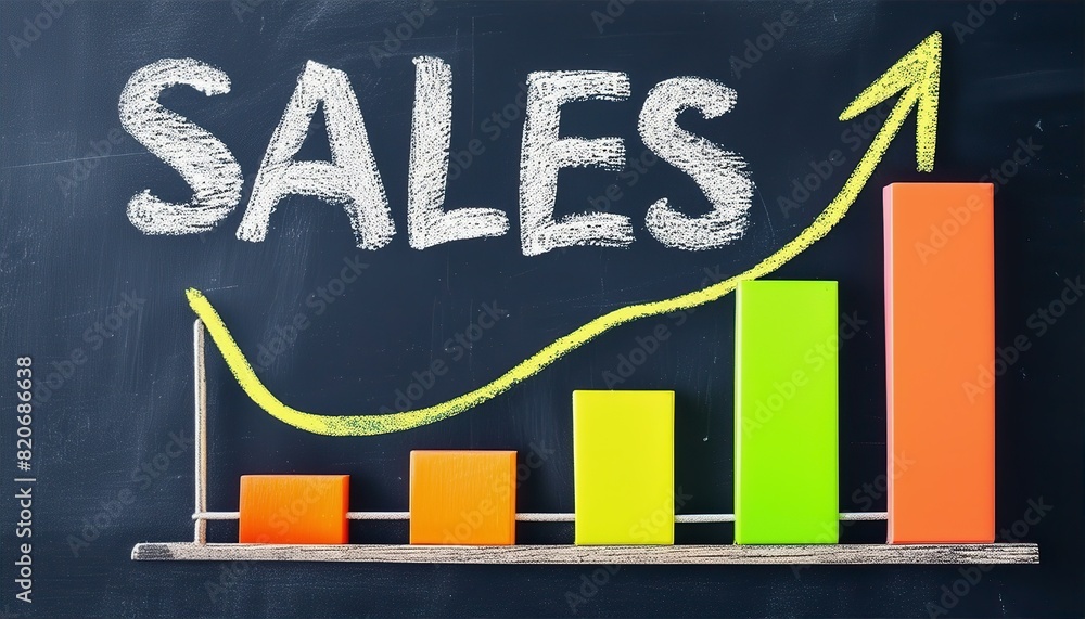 sales, chalkboard, word, white, chalk, bars, different, hues ...