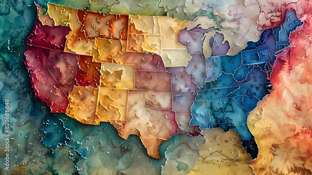 Vibrant Watercolor Painting of United States Electoral College Map with ...