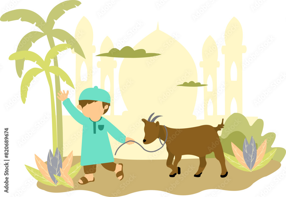 Muslim Man Going To Perform Qurban On Eid Al Adha (1) Stock Vector ...