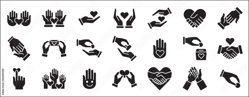 Charity and donation icon set. Aids icons. Charity hands icon. Giving ...