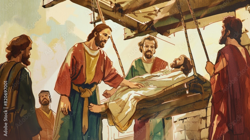 Miracle of Jesus Healing Paralytic Lowered Through Roof - Biblical ...