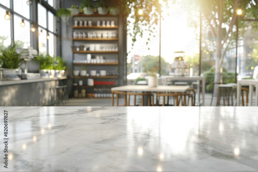 Bokeh effect in an office interior with marble stone tabletop for ...