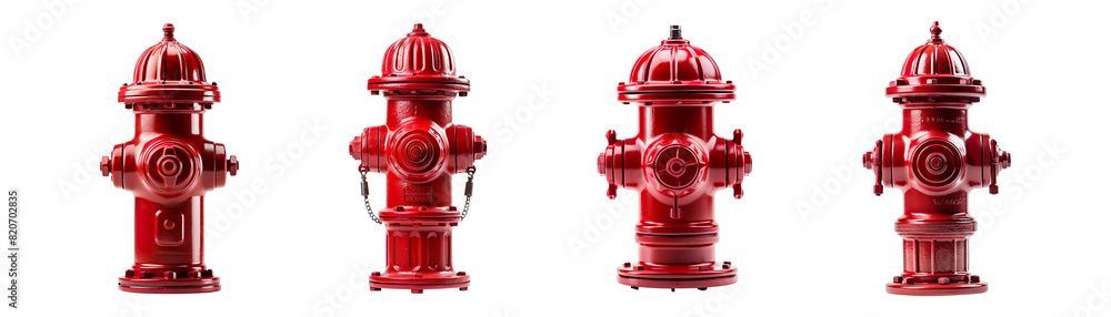 Collection set of red fire hydrants isolated on transparent background ...