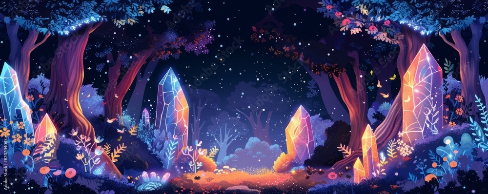 An enchanted glade hidden deep within a mystical forest, where faeries ...