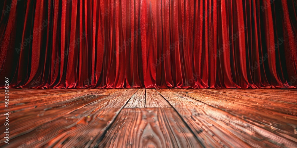 The red stage curtain and wooden floor realistic modern . Covers for ...
