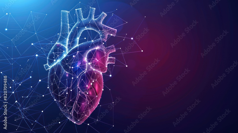 Abstract heart beat form lines and triangles, point connecting network ...