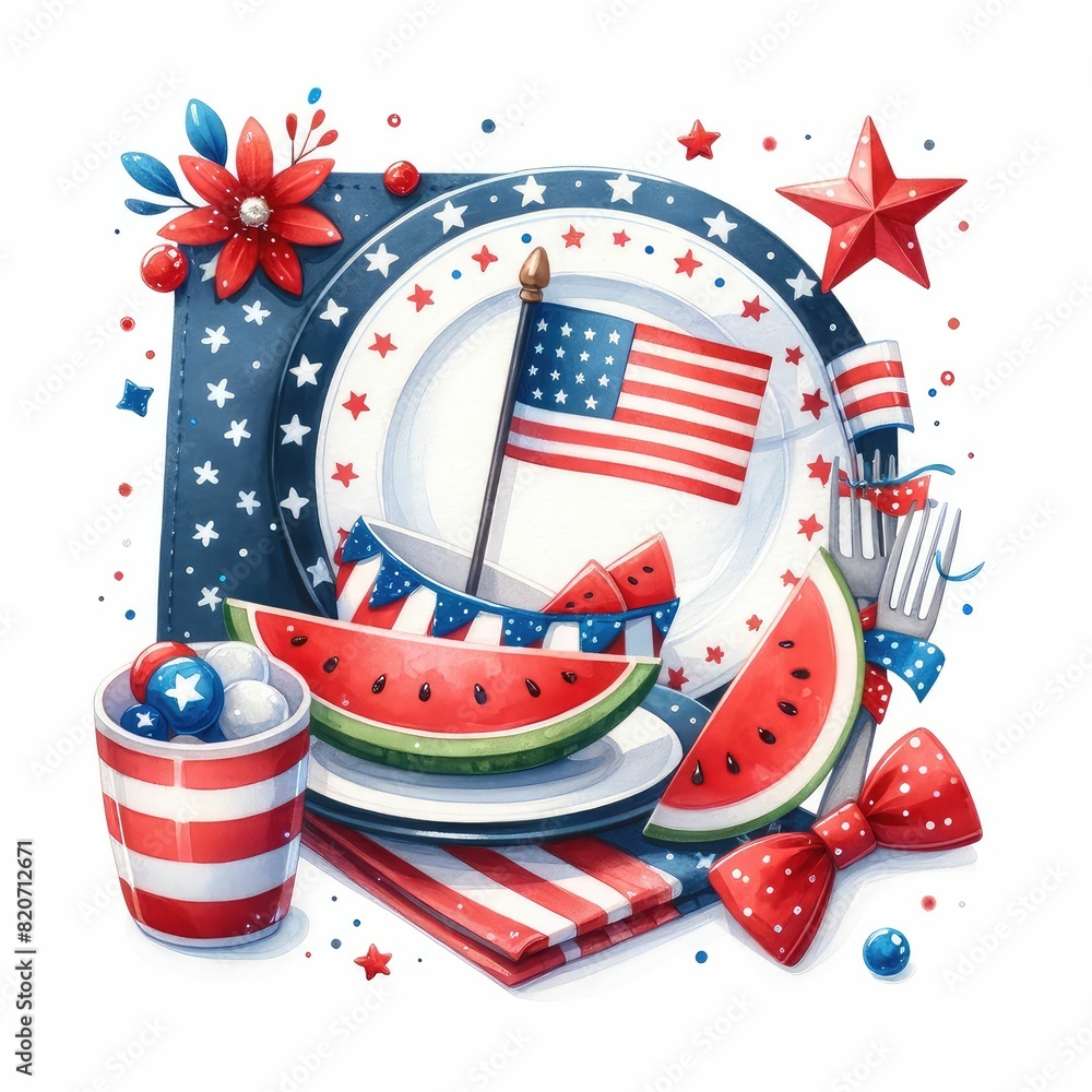 Festive Fourth of July table settings. watercolor illustration, Perfect ...