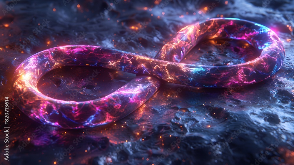 glowing infinity symbol set against a cosmic, nebula-like background ...