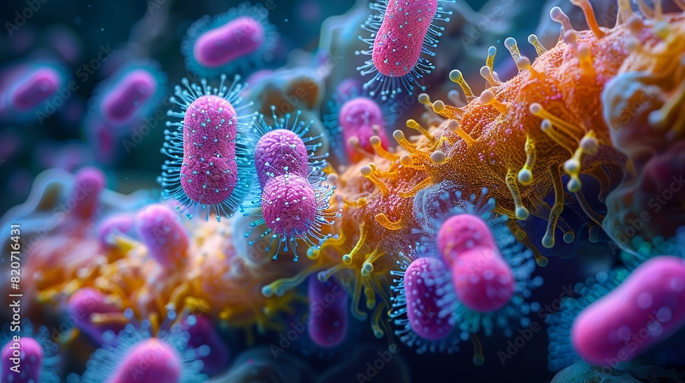 Science microscopic background, Detailed image of bacteria colonies in ...