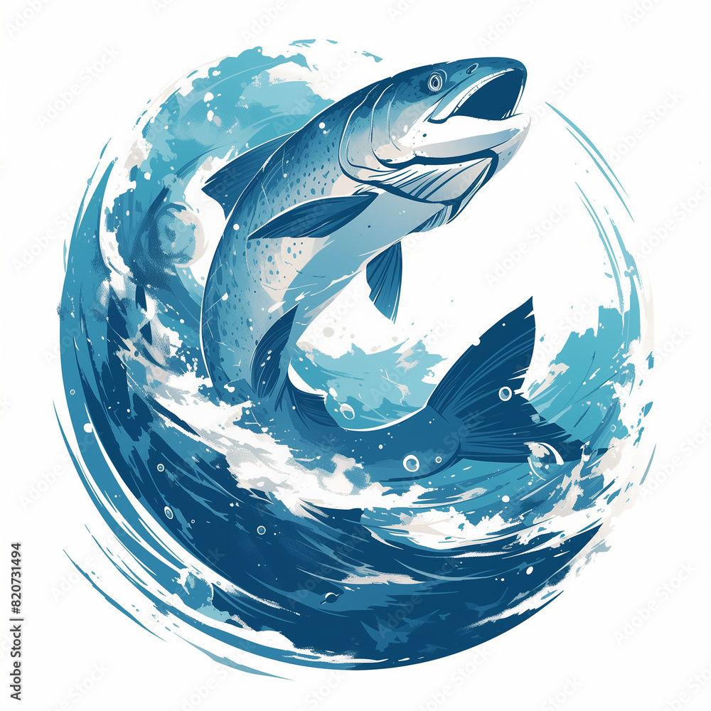 Fish illustration concept digital graphic design. Salmon fish ...