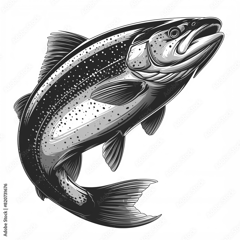 Fish illustration concept digital graphic design. Salmon fish ...