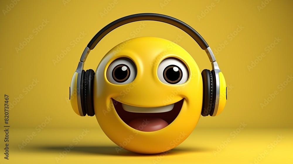 Smiley yellow face Listen Music emoji wearing headphones, smiling ...