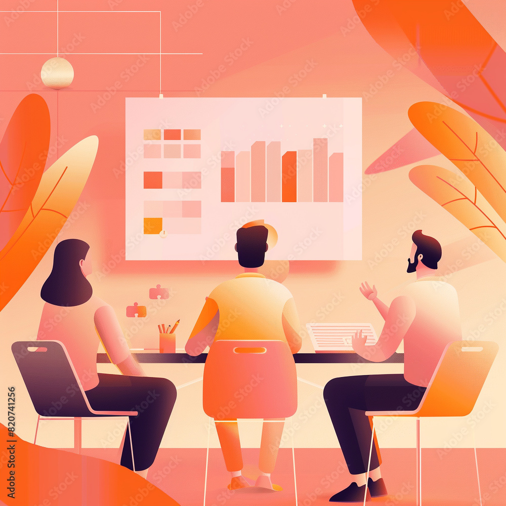 Flat illustration of a project manager leading a status update meeting ...