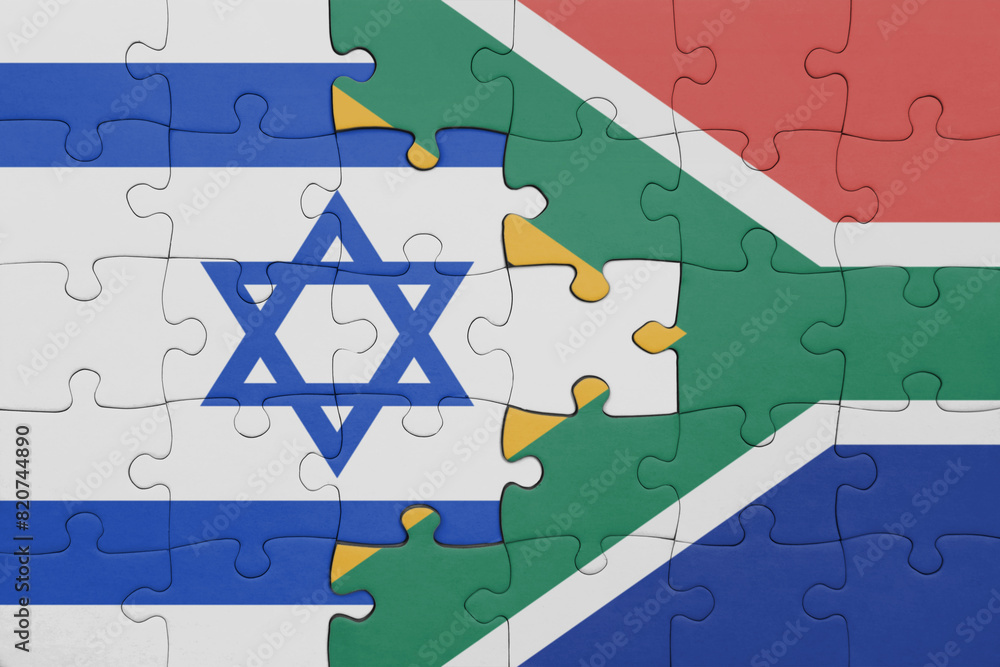 puzzle with the colourful national flag of israel and flag of south ...