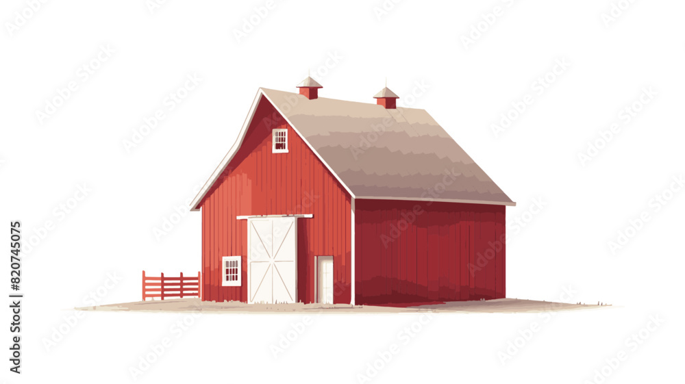 An illustration of a traditional red barn with a pitched roof and two ...