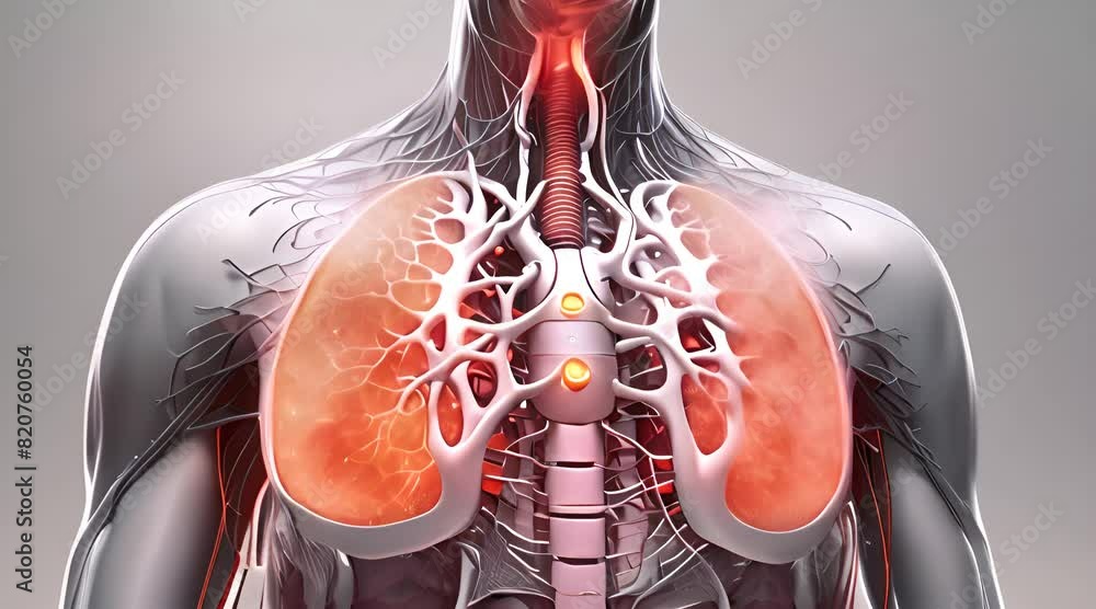 3D render of human lungs, featuring abstract visualization of pulmonary ...