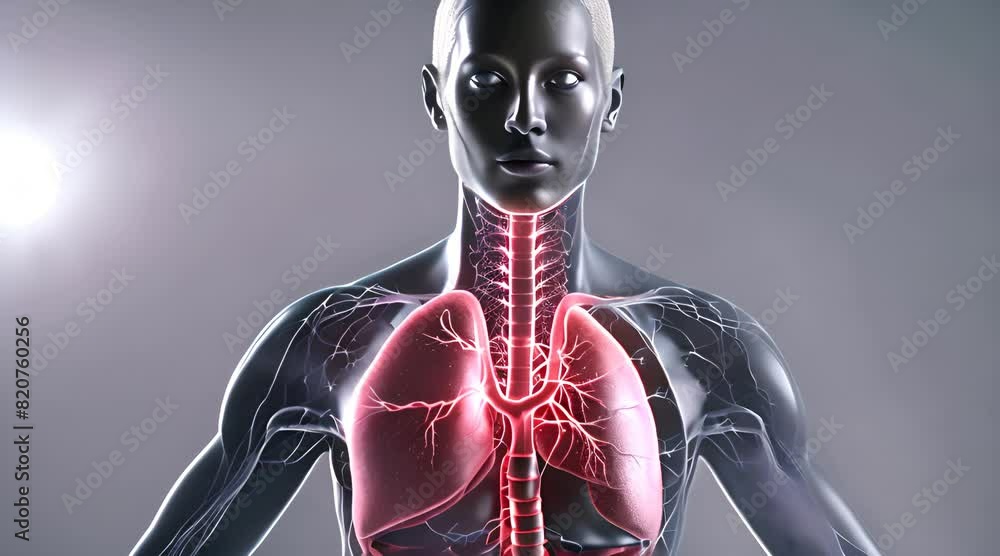 3D render of human lungs, featuring abstract visualization of pulmonary ...