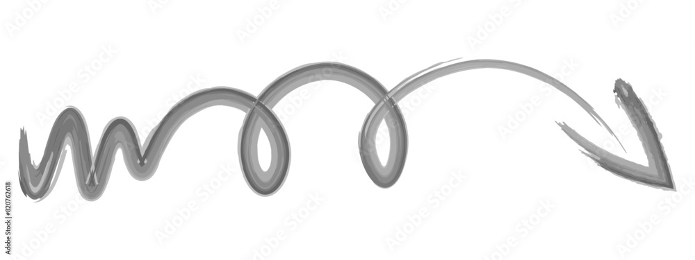 Curly arrow. Sketch. Wavy arrow with two loops. Hand drawn watercolor ...