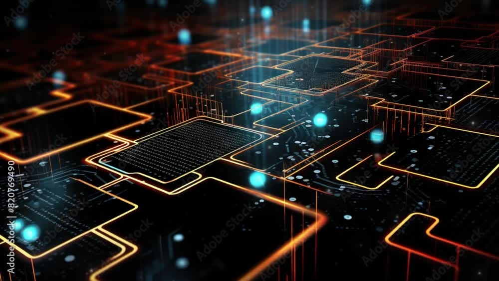 Abstract technology graphic using binary code, flowcharts, hexagonal line. Futuristic background ...
