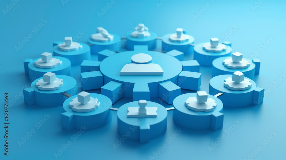 This image depicts a conceptual 3D illustration of a central figure ...