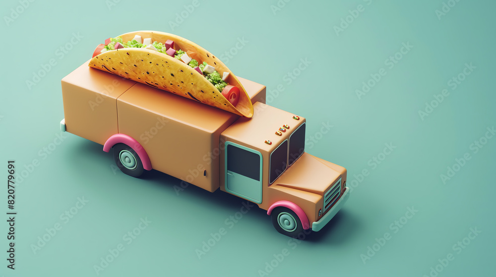 Mobile taco truck flat design, top view, minimalist theme, 3D render ...