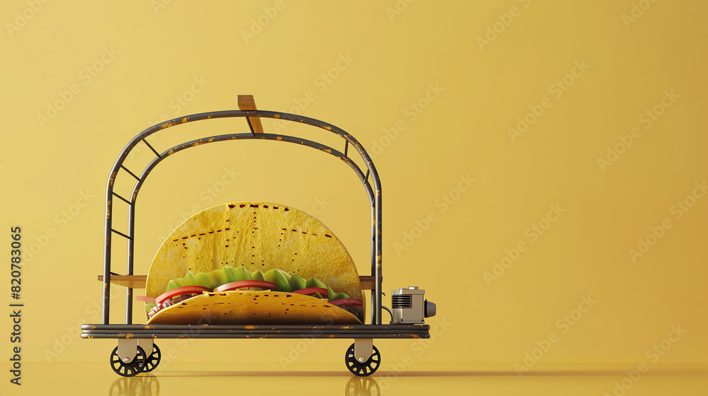 Traveling taco trolley flat design, front view, industrial theme, 3D ...