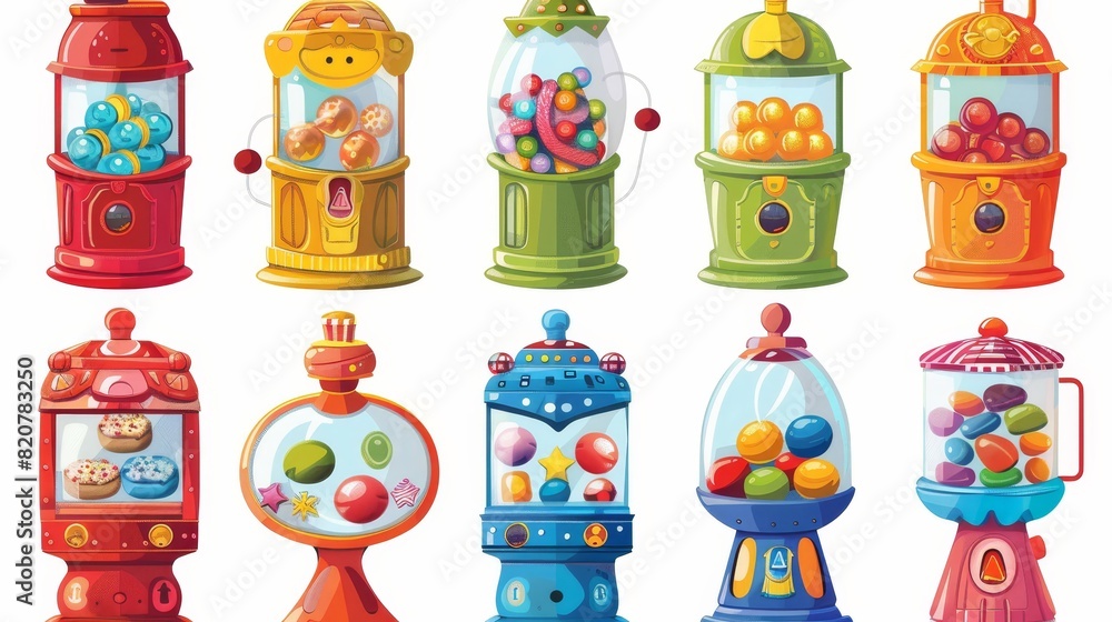 Red, blue, green, and yellow retro vending machine cartoon set on white ...