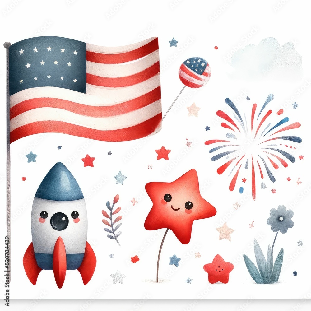 Fourth of July themed digital backdrop. watercolor illustration ...