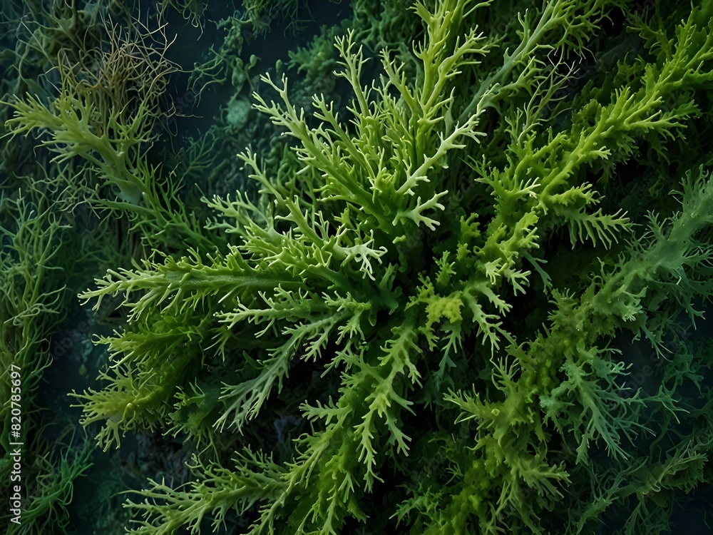 Watercolor frame of green sea plant illustration isolated on dark ...