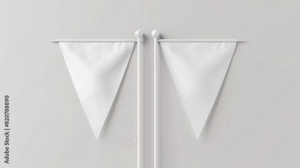 Modern mockup of 3d white pennant blank wave flag. Pop art fabric ...