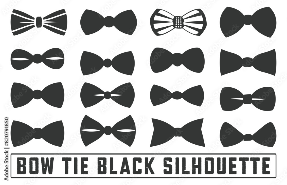 Bow Tie Icons Set, bow tie silhouette on white background isolated ...