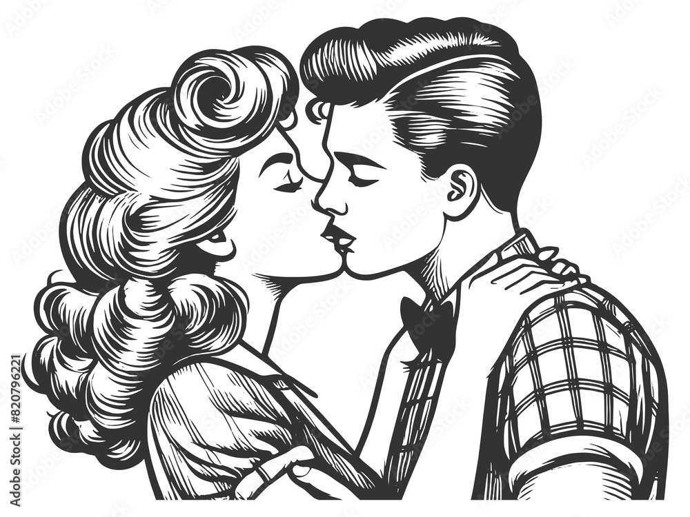 vintage couple in a loving embrace sharing passionate kiss, romance of ...