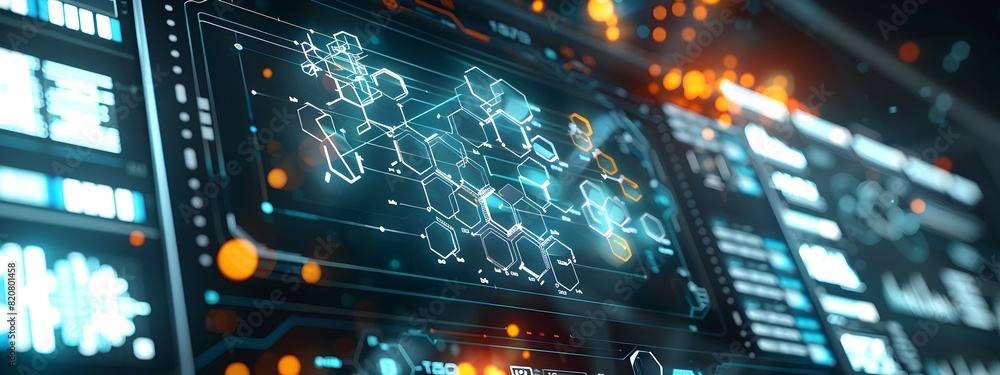 HighTech Control Panel A D Rendered Interface of Molecular Diagrams and ...