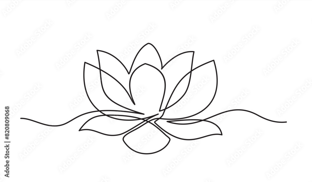 Continuous line drawing of lotus flower. One line drawing background ...