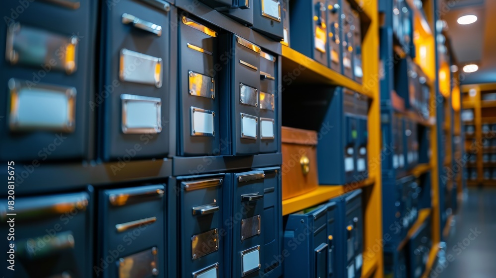 Archive system with neatly arranged folders in lockers, close-up view ...