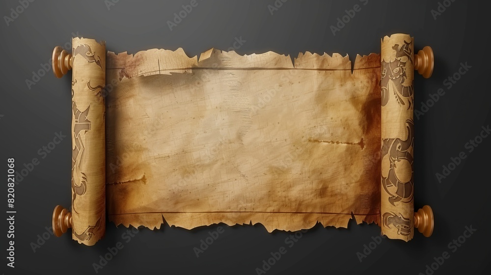 Isolated on transparent background, rendering of an open parchment ...