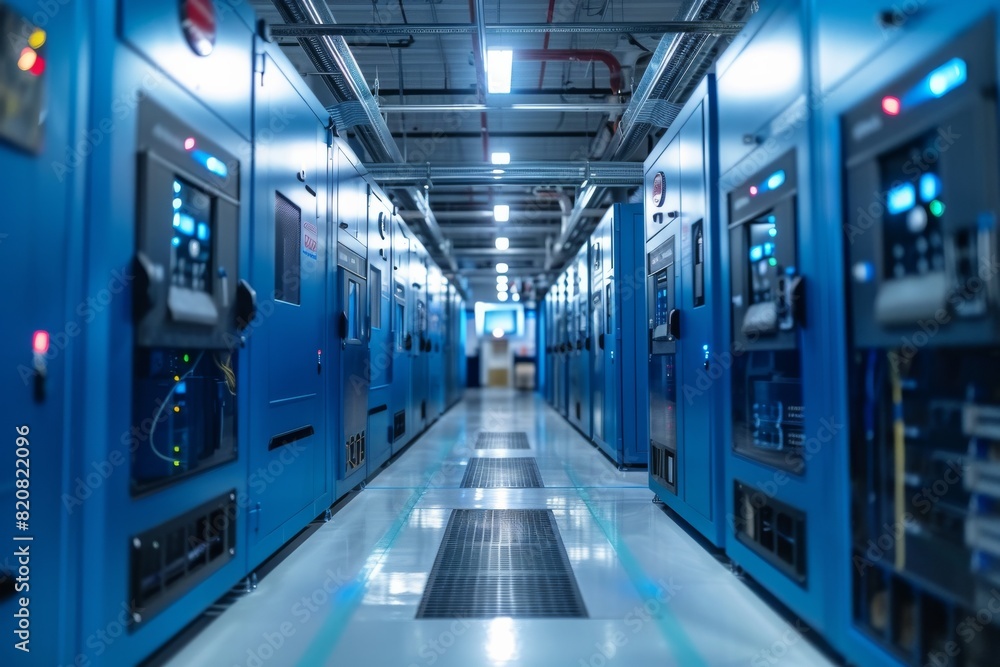 Modern Data Center Aisle with Blue Server Cabinets and High-Tech Equipment Stock Photo | Adobe Stock