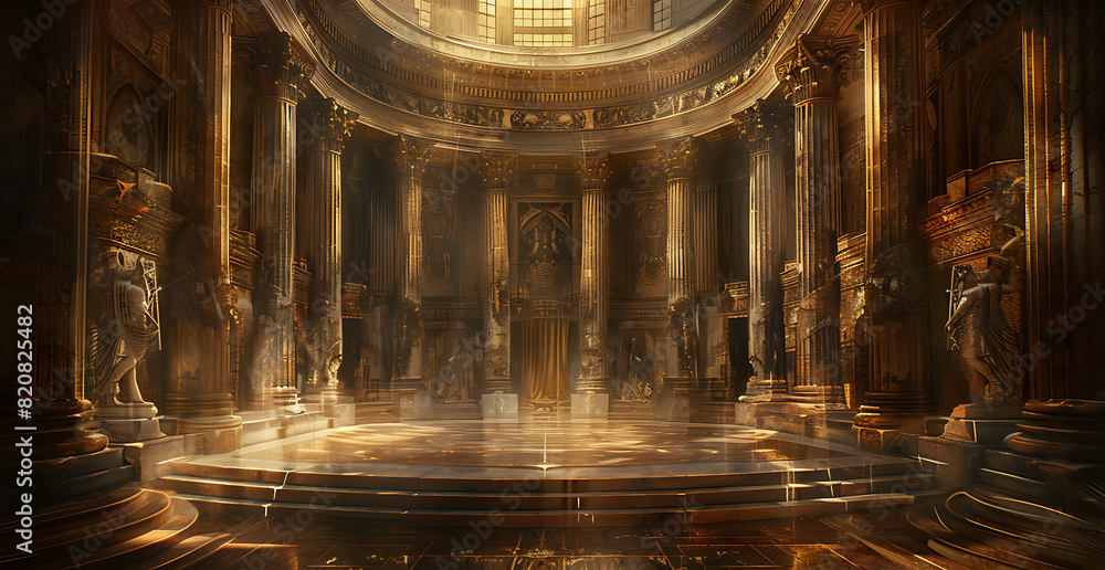 Opulent Roman setting with towering columns and a central circular ...