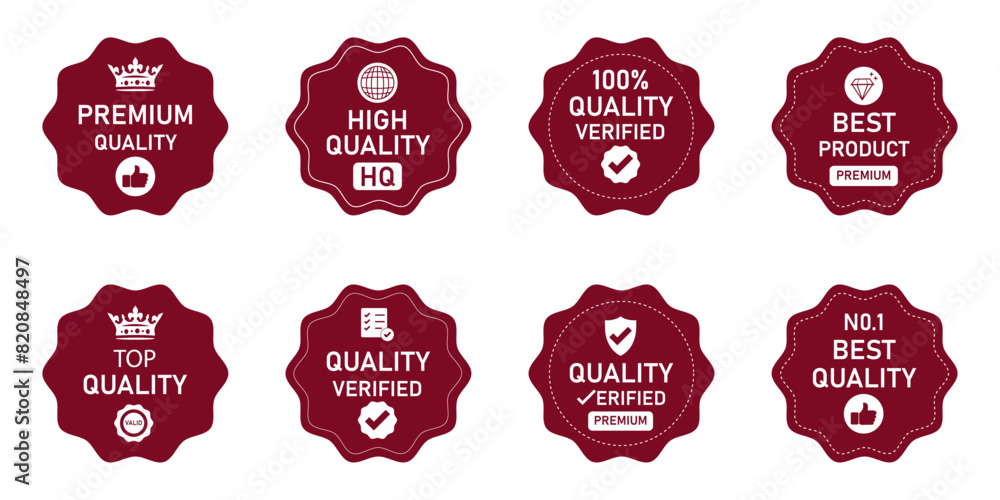 Set of premium quality red and white badge collection. Vintage quality ...