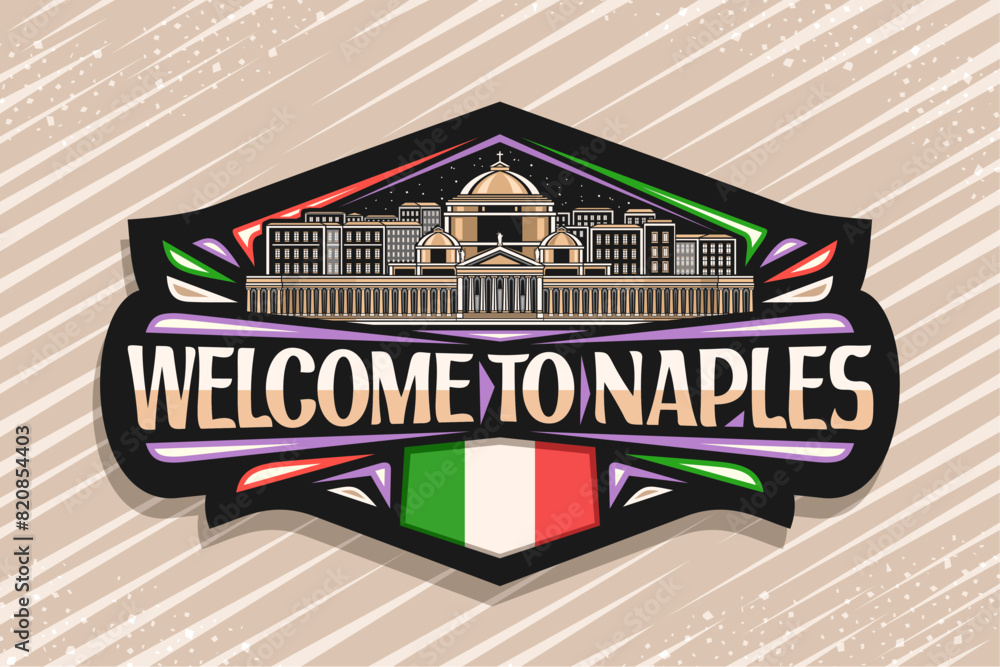 Vector logo for Naples, black decorative tag with line illustration of ...