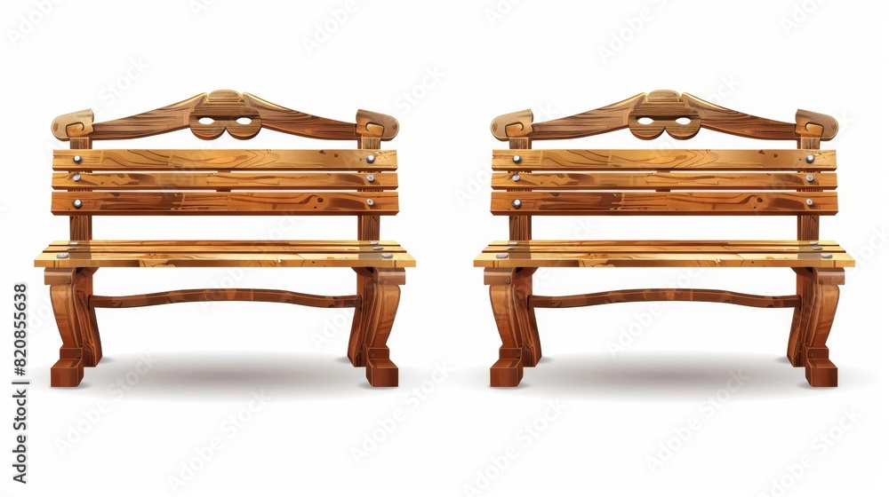 Realistic modern illustration set of long chair with light brown wood ...