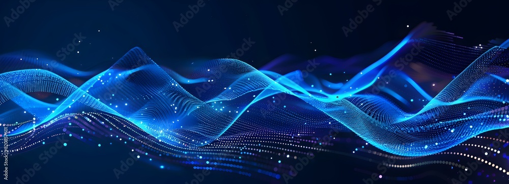 Abstract background with blue digital sound waves and glow lines on a ...