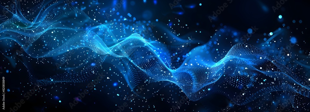 Abstract background with blue digital sound waves and glow lines on a ...
