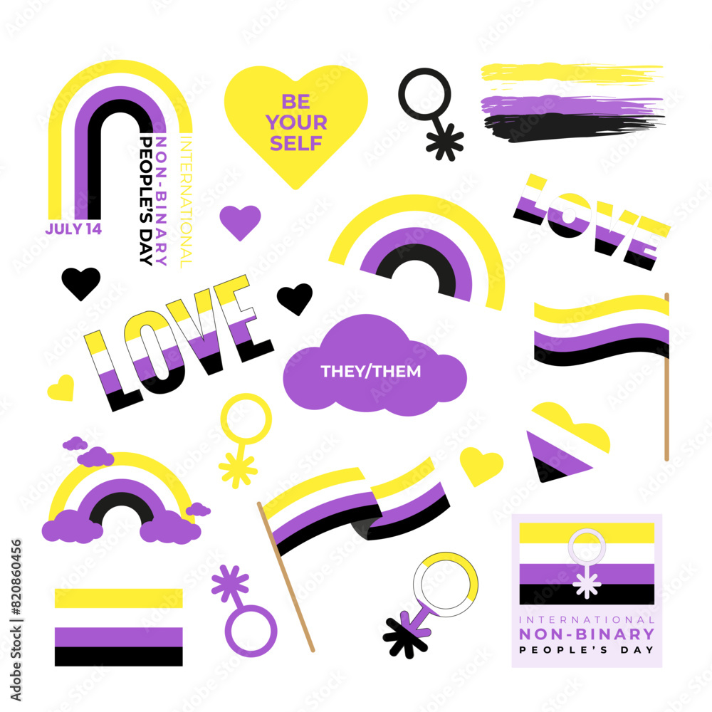 Non-Binary clipart set with pride flag and gender identity symbol in ...
