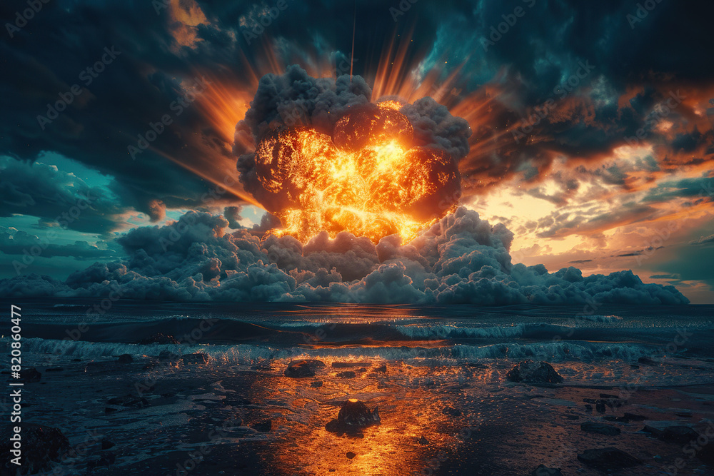 Generative ai on theme of scary nuclear explosion in outdoor, mushroom ...