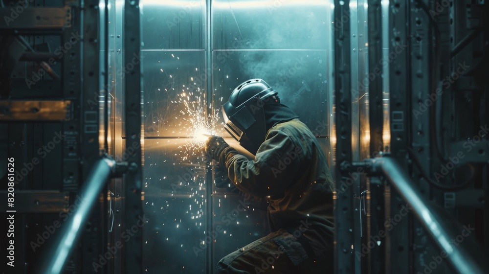 Industrial 4.0 Digital Visualization: Heavy Industry Welder Working ...
