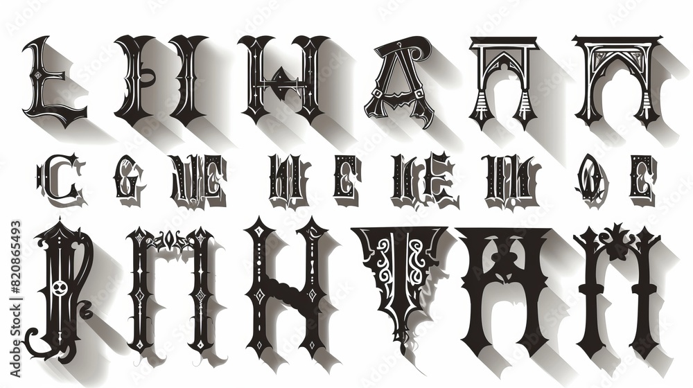 Shadow modern illustration of a vintage gothic font. Beautiful black ...