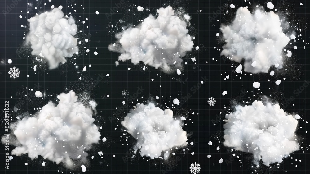 Exploding clouds of white dust, flying ice particles and snowflakes ...