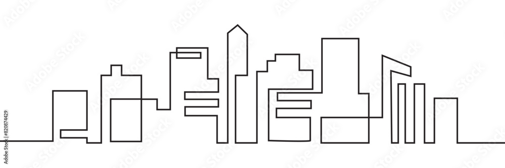 Continuous line city building. One single outline cityscape continuous ...