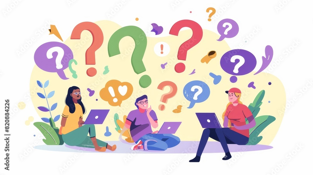 Imaginative people ask questions, search answers online. Flat modern ...